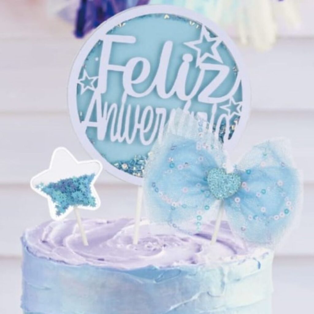 Topo de Bolo Shaker Feliz Aniversário Azul - Cristal Mágico - Artigos ...